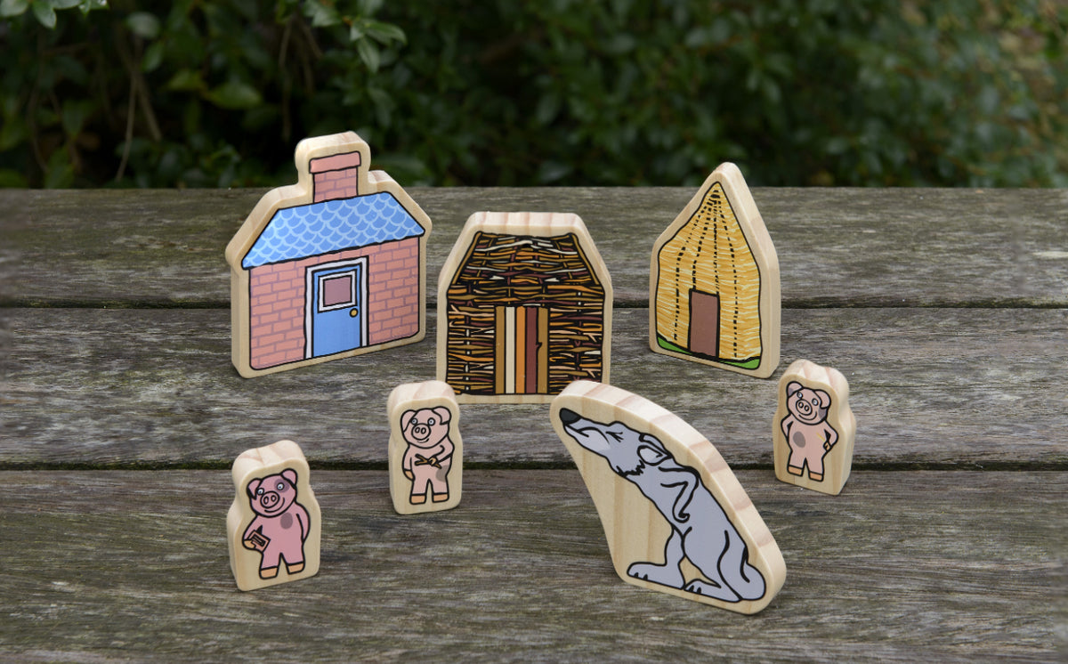 Yellow Door - Three Little Pigs Wooden Characters – Sewing Seeds Play